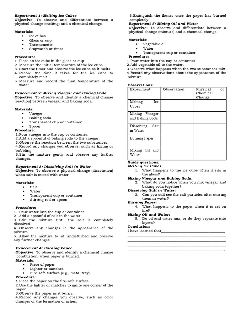 Experiment NO. 1-Physical and Chemical Change | PDF | Water | Ice