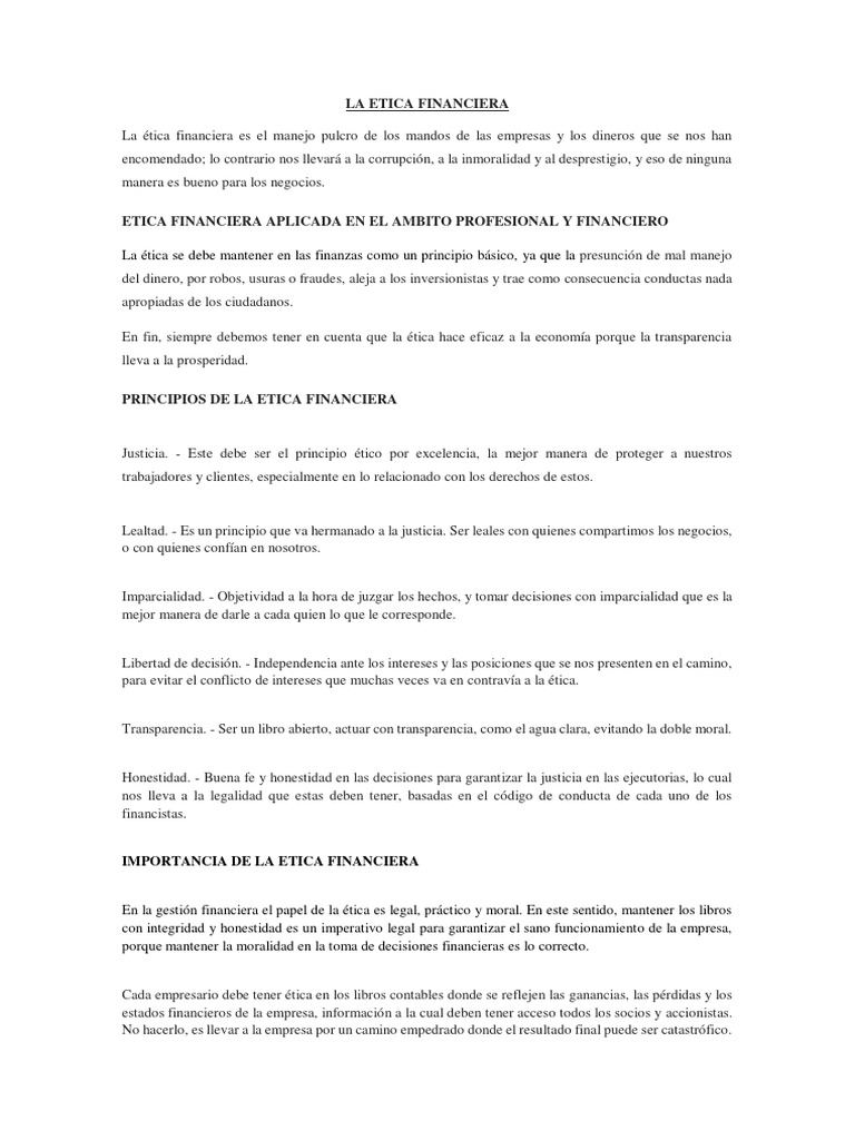 Trabajo Etica Financiera | PDF | Business | Moralidad