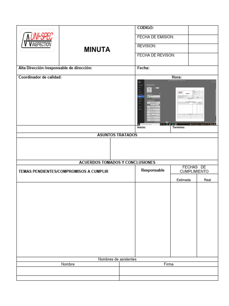 Minuta de Reunión: Acuerdos y Compromisos | PDF