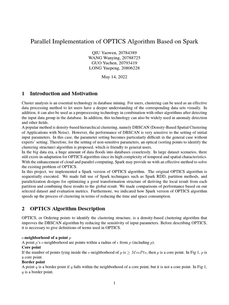 Parallel Implementation of OPTICS Algorithm | PDF | Cluster Analysis | Computer Programming