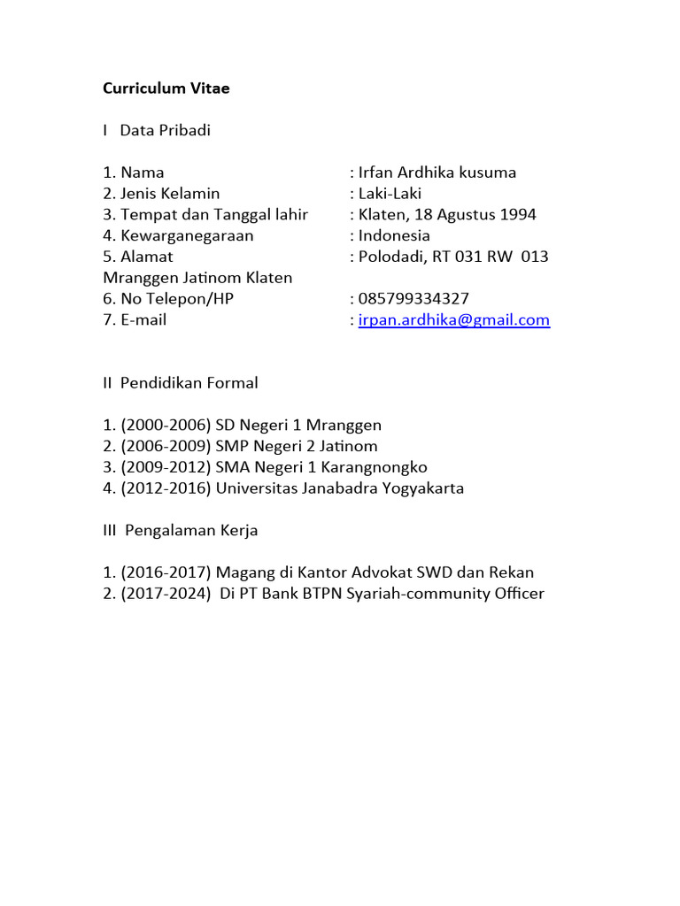 CV Irfan | PDF