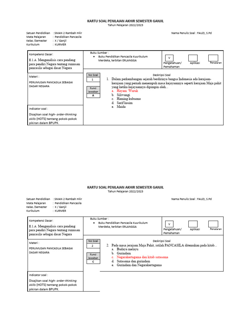 Kartu Soal Kurmer PP 50 | PDF