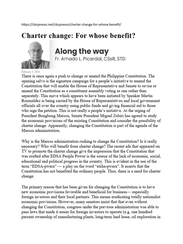 Charter Change: A Political Agenda? | PDF | Constitutional Amendment ...
