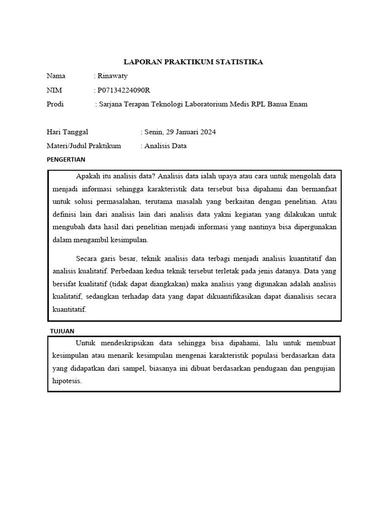 Laporan Praktikum Statistika Analisis Data | PDF