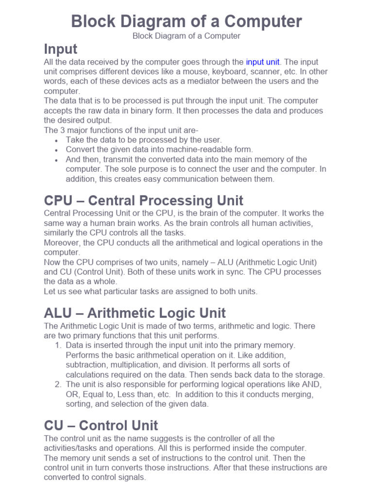 Block Diagram of A Computer | Download Free PDF | Computer Data Storage | Input/Output