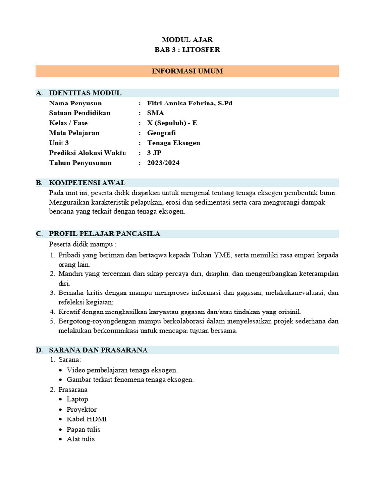 Modul Geografi: Tenaga Eksogen | PDF | Karier & Perkembangan | Seni