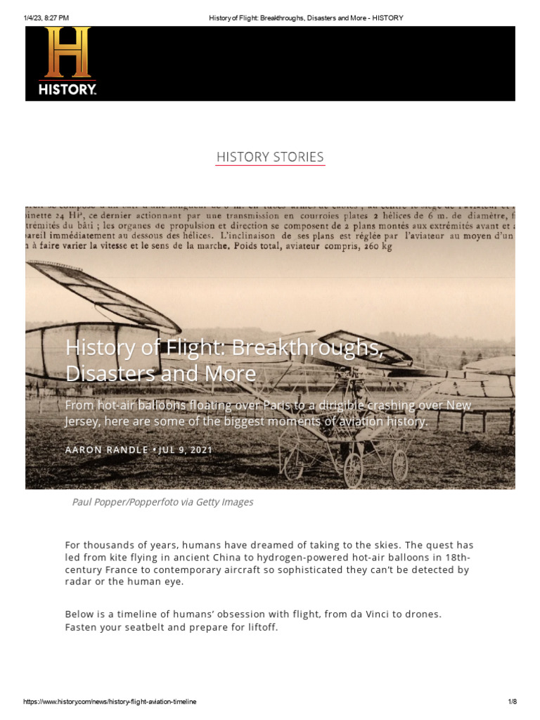 History of Flight - Breakthroughs, Disasters and More - HISTORY | PDF ...