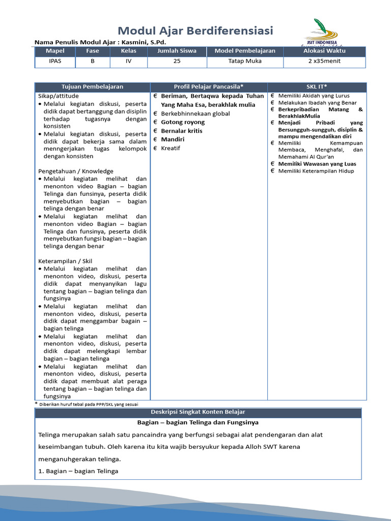 Contoh Modul Ajar Berdiferensiasi | PDF