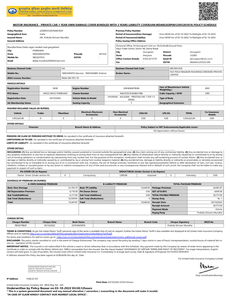 Policy 494961618 3378874855996 | PDF | Insurance | Cheque