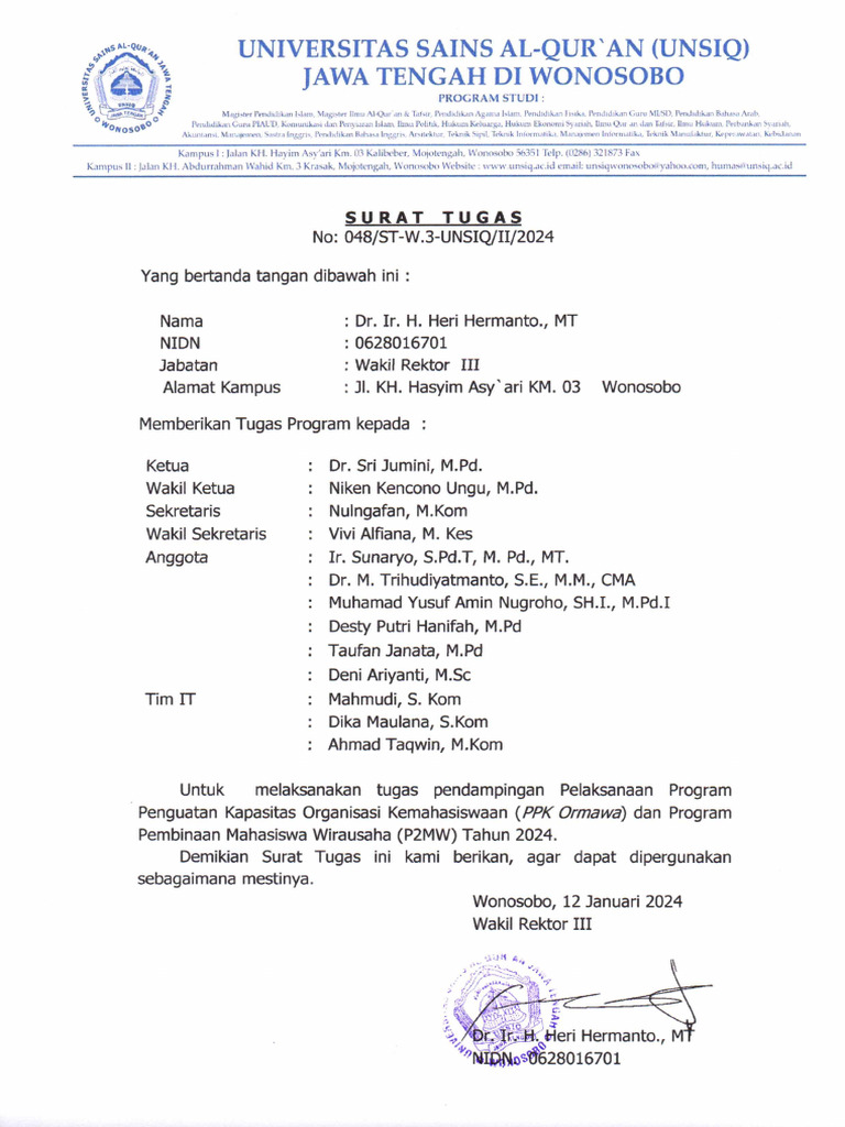 Surat Tugas PPK Ormawa 2024 | PDF