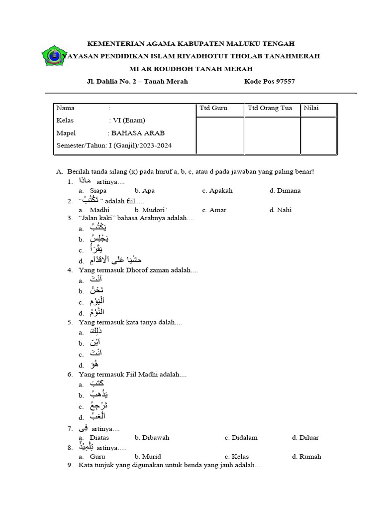 Bahasa Arab Kelas 6 MI | PDF | Karier & Perkembangan | Seni & Disiplin Bahasa