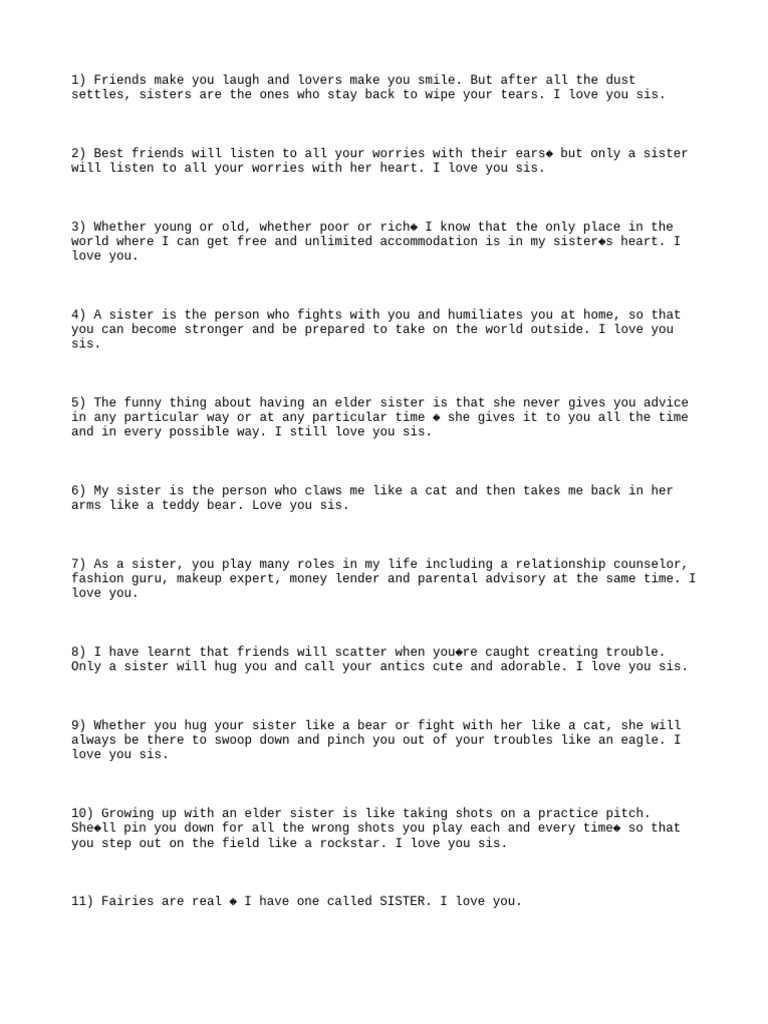 Heartfelt Messages for My Sister | PDF