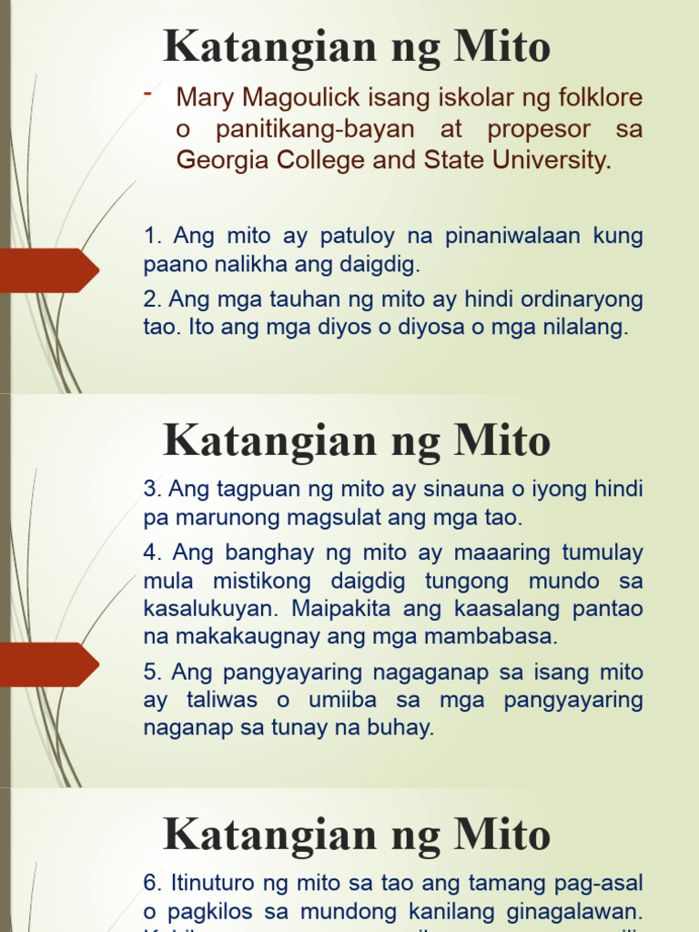 Katangian NG Mito PPT 10 | PDF