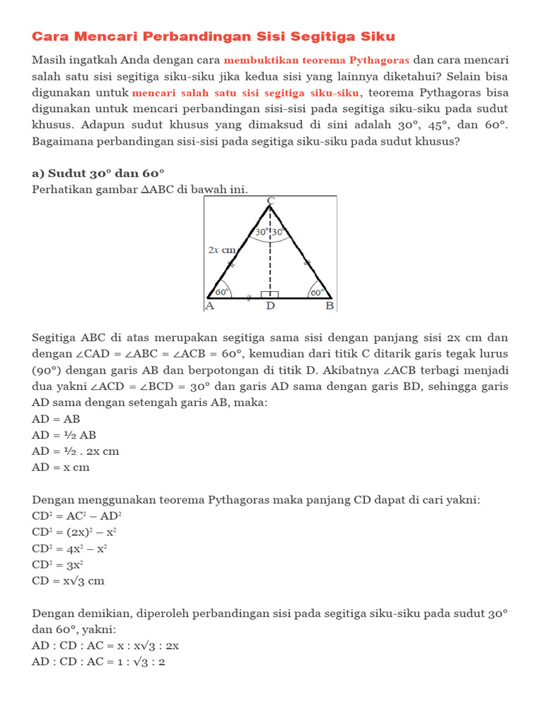 Cara Mencari Perbandingan Sisi Segitiga Siku | PDF