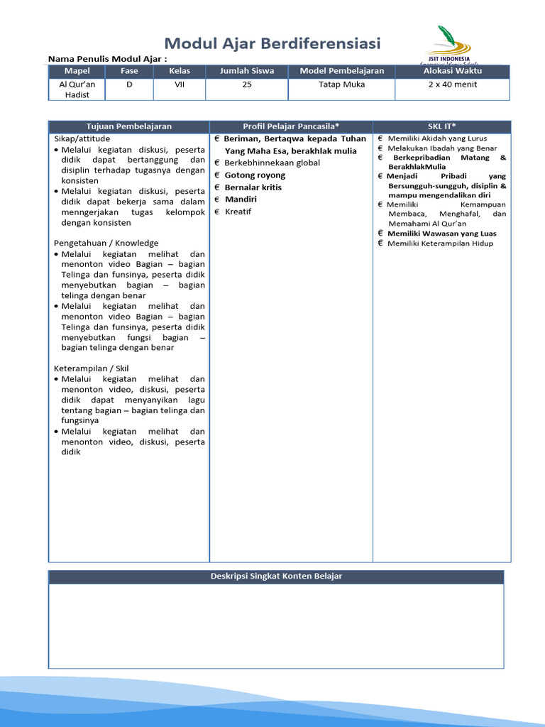 Contoh Modul Ajar Berdiferensiasi | PDF