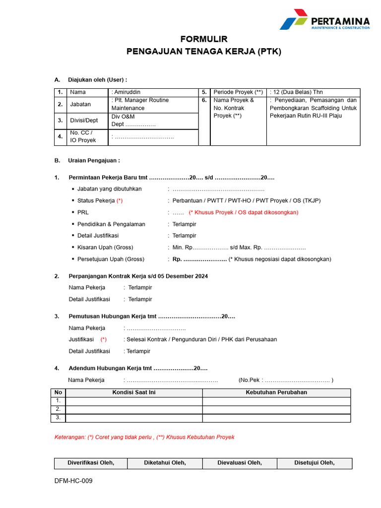Form PTK Pekerja Baru - Project1 | PDF | Bisnis