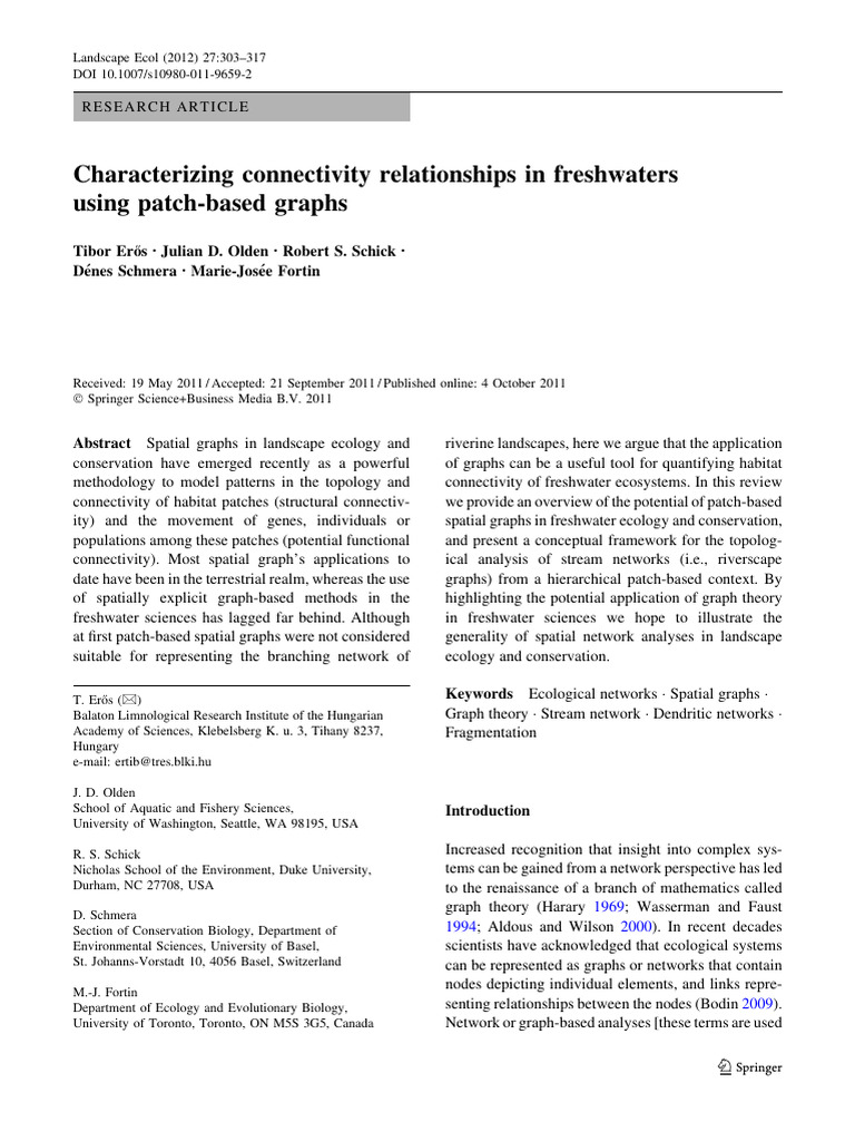 Characterizing Connectivity Relationships in Freshwaters Using Patch-Based Graphs | PDF ...