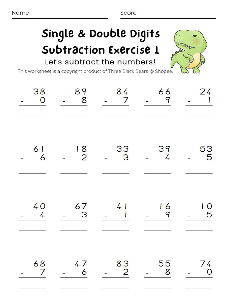 1&2 Digits Subtraction | Download Free PDF | Arithmetic | Mathematics