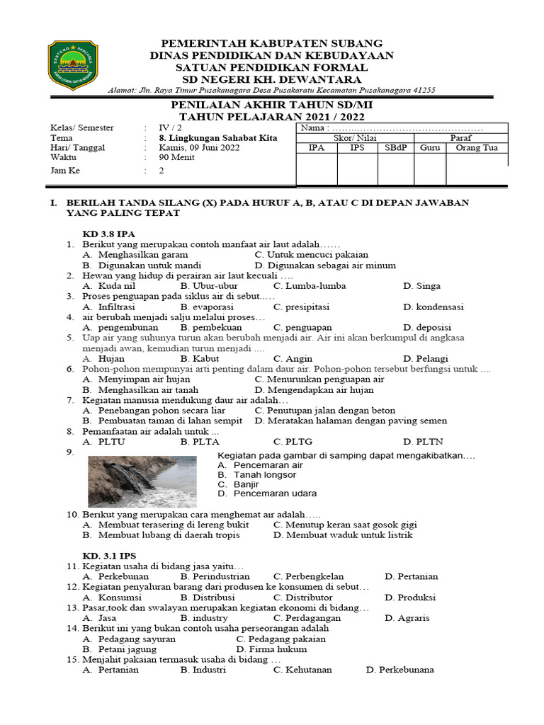 Soal Pat Kelas 5 Tema 8-2 | PDF
