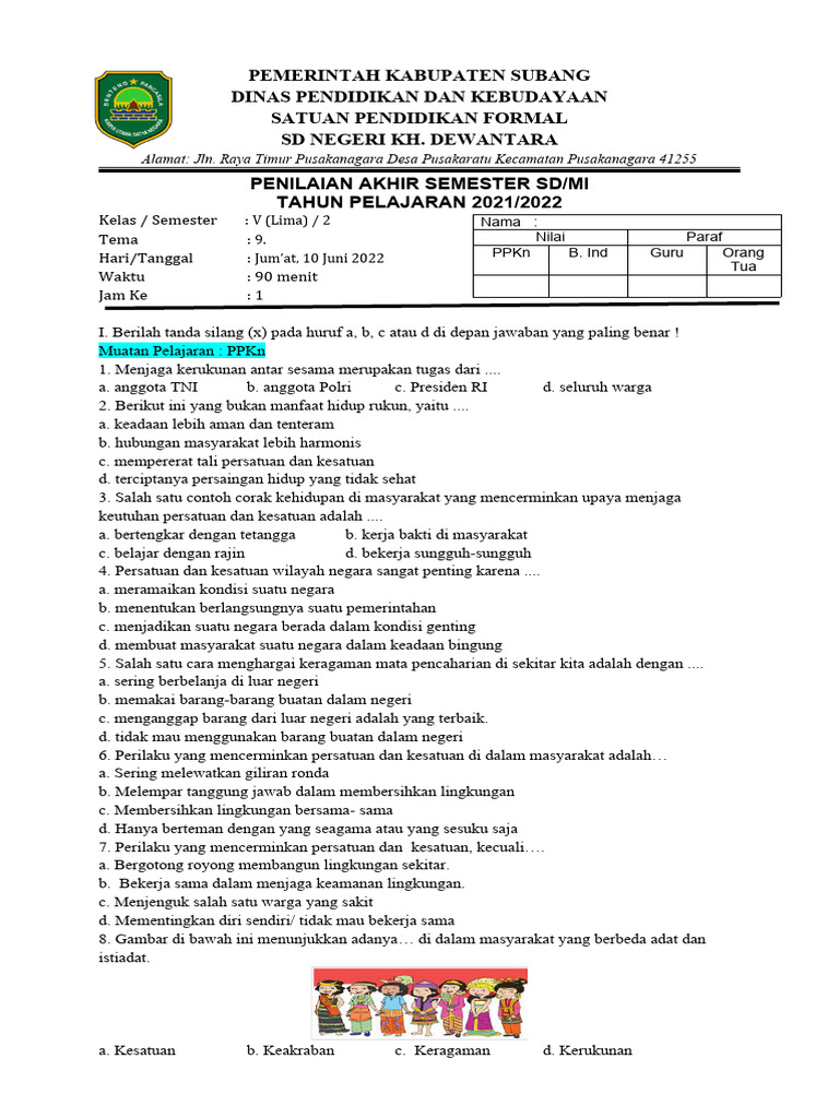 Soal Pat Kelas 5 Tema 9-1 | PDF