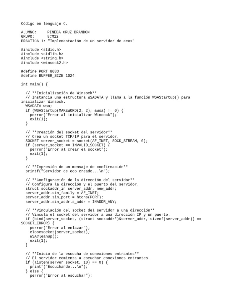 Practica 1 Implementacion de Un Servidor de Ecos | PDF | Zócalo de red | Protocolos de red