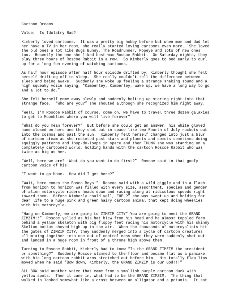 Cartoon Dreams Story For Kids | PDF