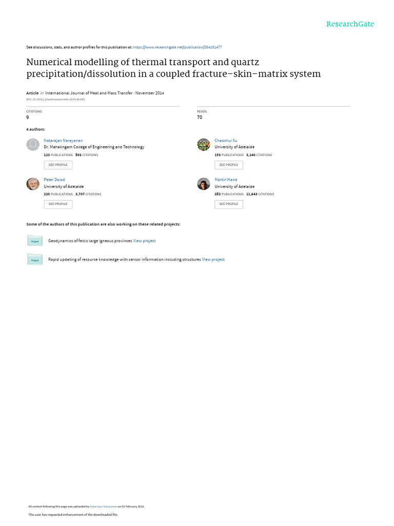 Numerical Modelling of Thermal Transport and Quartz Precipitation ...