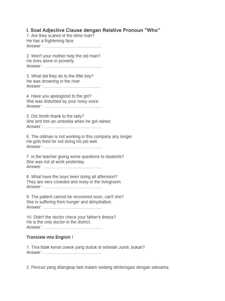 Soal Adjective Clause Essay | PDF | Language Arts & Discipline