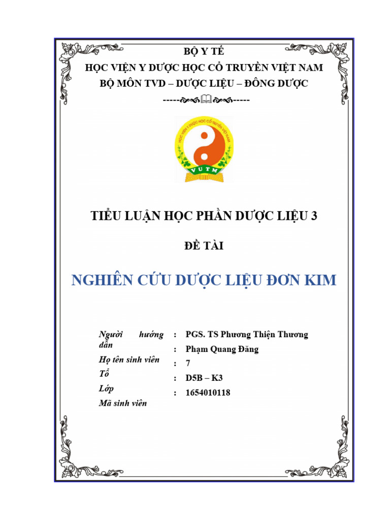 Dược liệu 3 - Đơn Kim | PDF