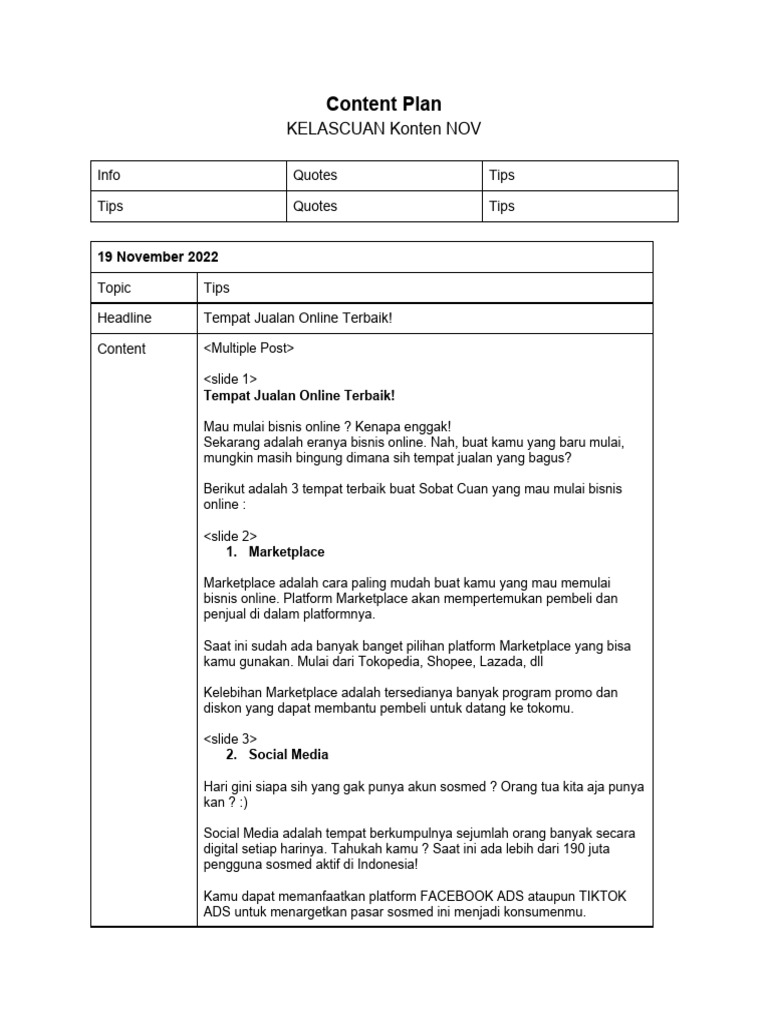 Contoh Dokumen Content Planning | PDF