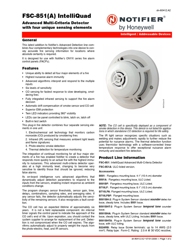 FSC-851 IntelliQuad Multi-Criteria Det DN-60412 | PDF | Sensor | Infrared