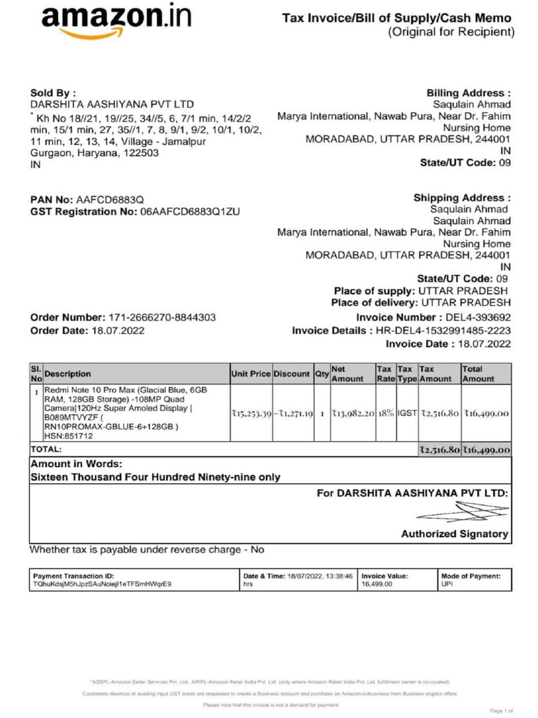 Amazon Invoice. Bill PDF | PDF