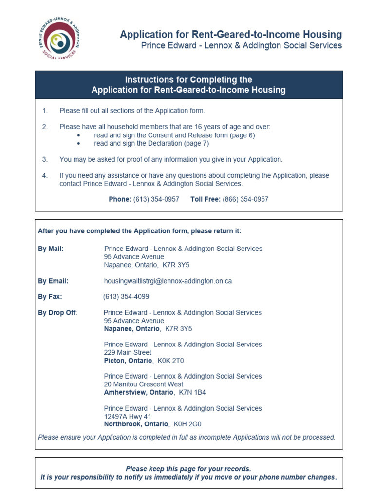 RGI Housing Application Instructions | PDF | Contact (Law) | Child Custody
