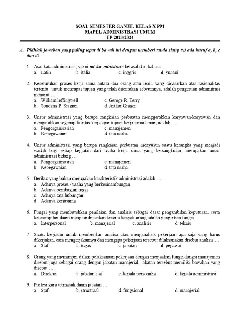 Soal Semester Ganjil Kelas X PM | PDF