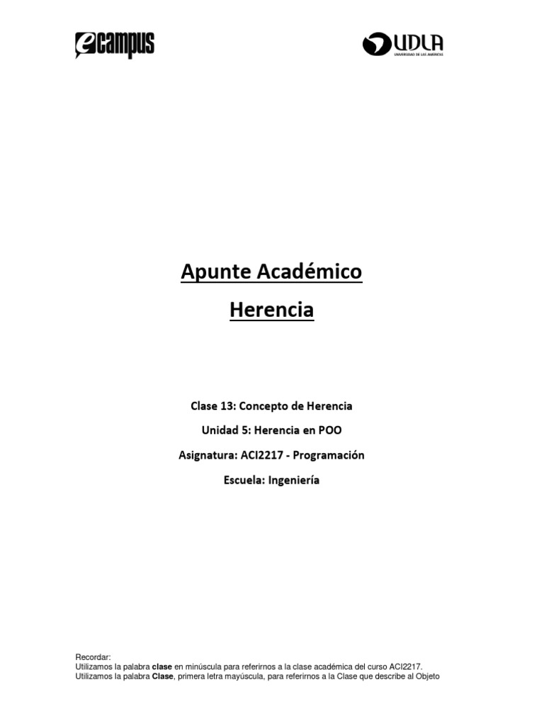 Herencia en POO: Clases y Ejemplos | PDF | Herencia (Programación ...