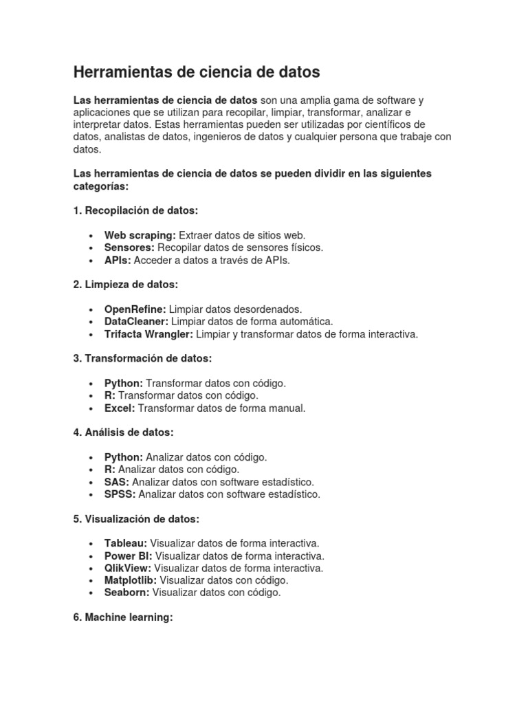 Herramientas de Ciencia de Datos | PDF | Aprendizaje automático ...
