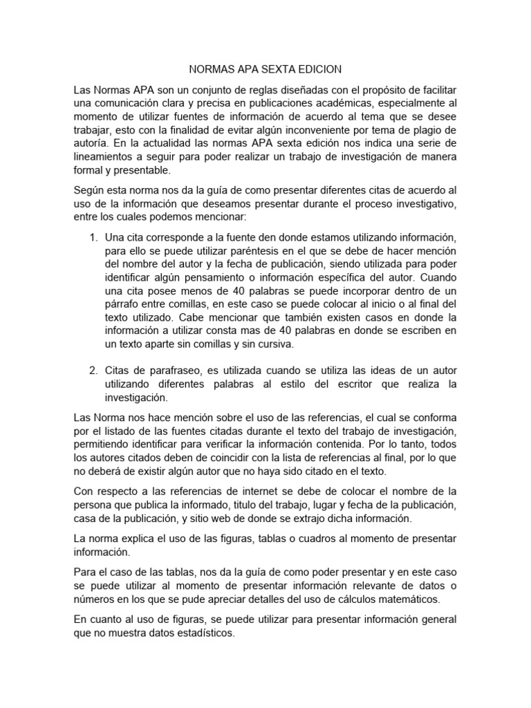 Resumen Normas APA Sexta Edicion | PDF | Información | Estilo apa