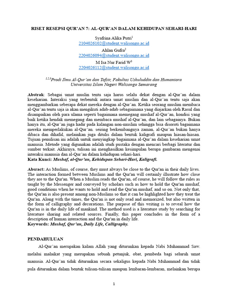 LQ Kel 11 - Riset Resepsi Qur'an 7 Qur'an Dalam Kehidupan Sehari-Hari | PDF