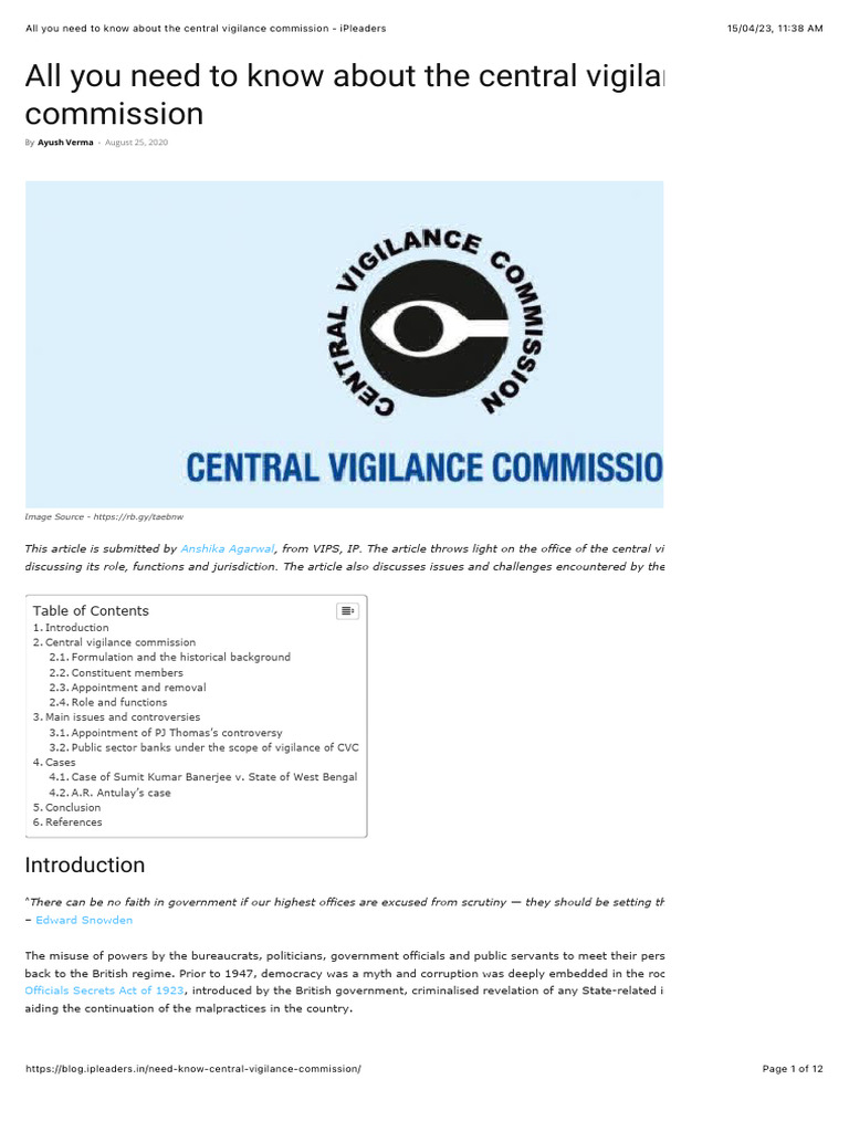 Central Vigilance Commission Guide | PDF | Public Law | Justice