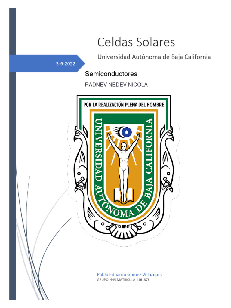 Celdas Solares-Pablo Eduardo Gomez Velazquez | PDF | Célula solar | Semiconductores