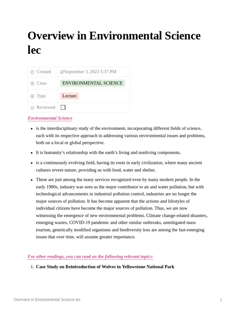 Overview in Environmental Science Lec | Download Free PDF | Ecosystem | Sustainability