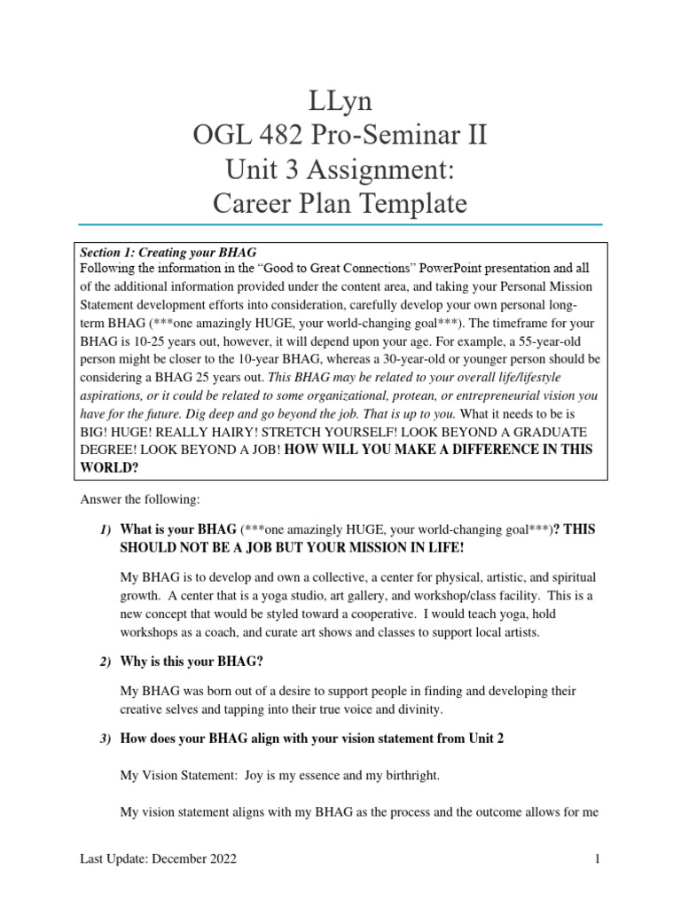 Llyn Unit 3 Module Career Plan | Download Free PDF | Goal | Creativity