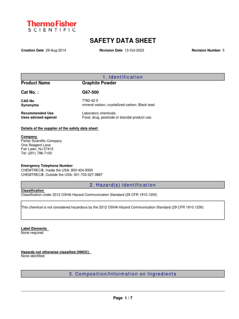 SDS Graphite | PDF | Occupational Safety And Health | Natural Environment