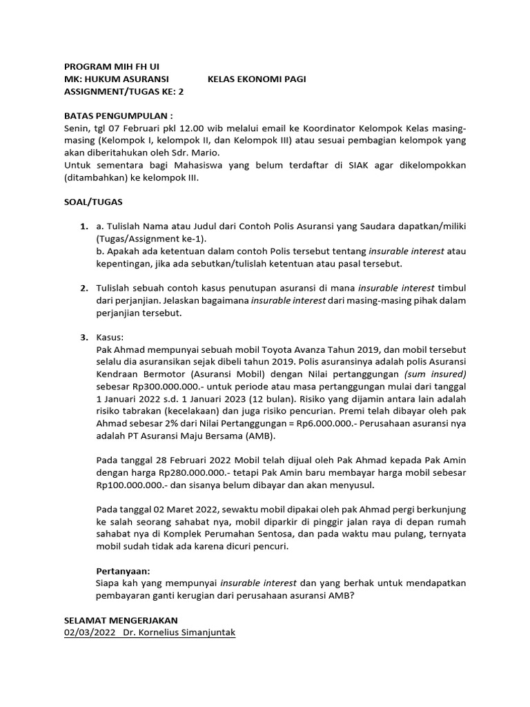 Assignment Tugas Ke-2 MK Hukum Asur Eko Pagi Program Mih FH Ui | PDF