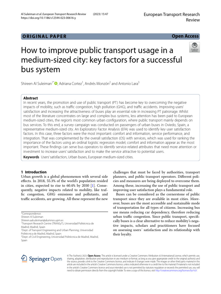 How To Improve Public Transport Usage in A Medium-Sized City: Key Factors For A Successful Bus ...