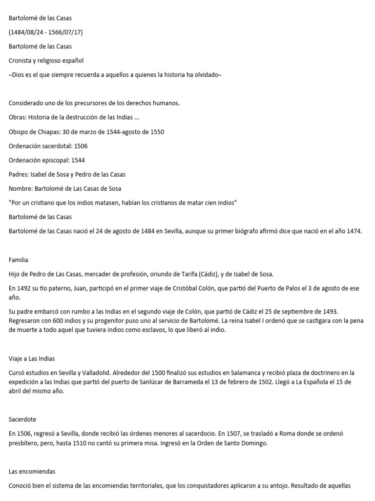 Bartolomé de Las Casas | PDF