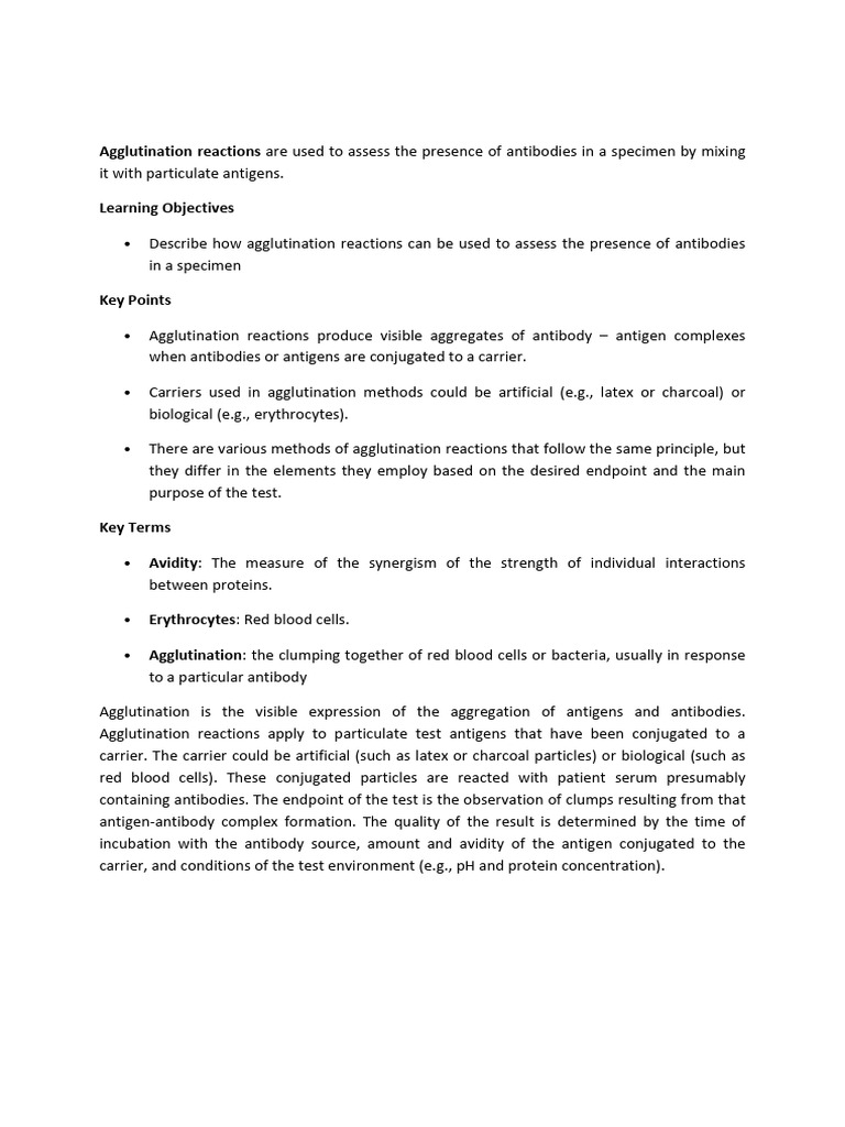 Overview of Agglutination Tests | PDF | Antibody | Laboratory Techniques