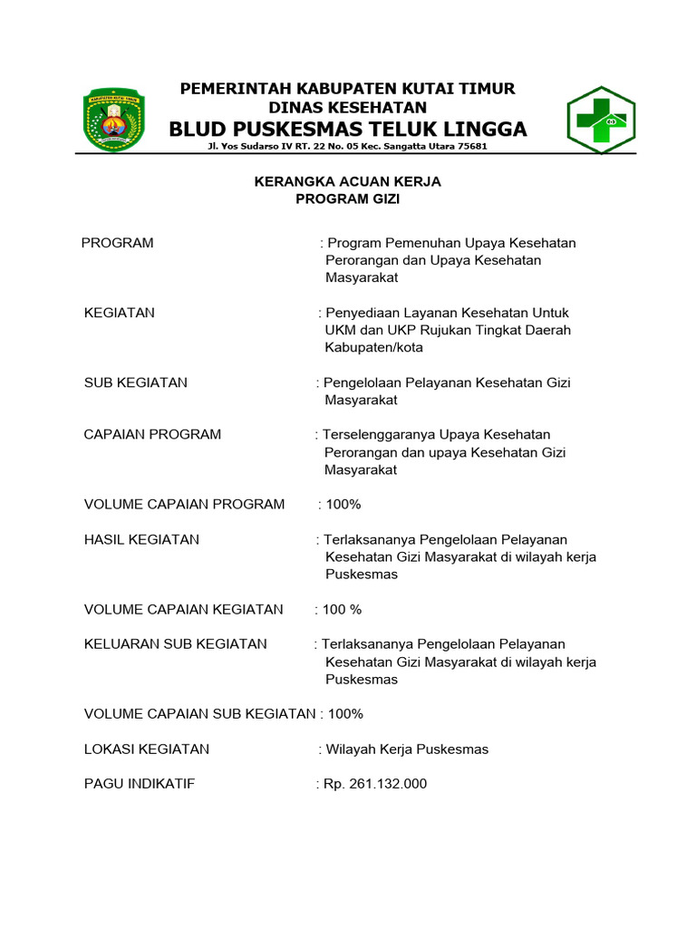 Program Gizi Puskesmas Teluk Lingga | PDF