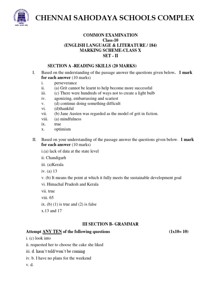 CSSC - Eng-10 - Ms - Set II - For Practice Paper | PDF