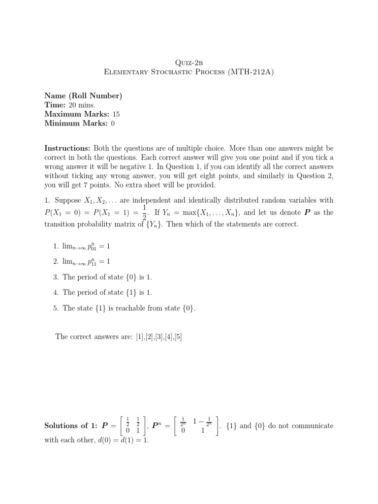 Quiz 2b | PDF | Markov Chain | Statistical Models